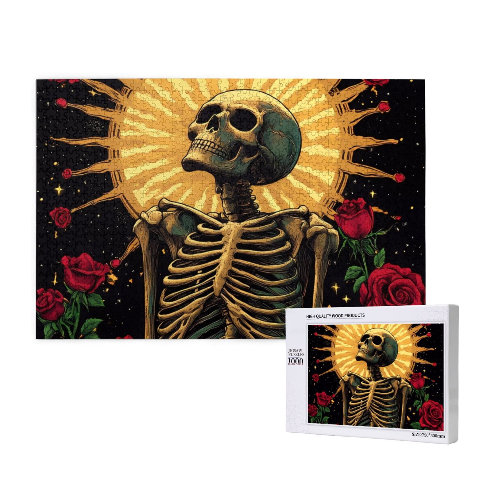 Puzzles for Adults 1000 Pieces, Gothic Skeleton with Roses Challenging ...