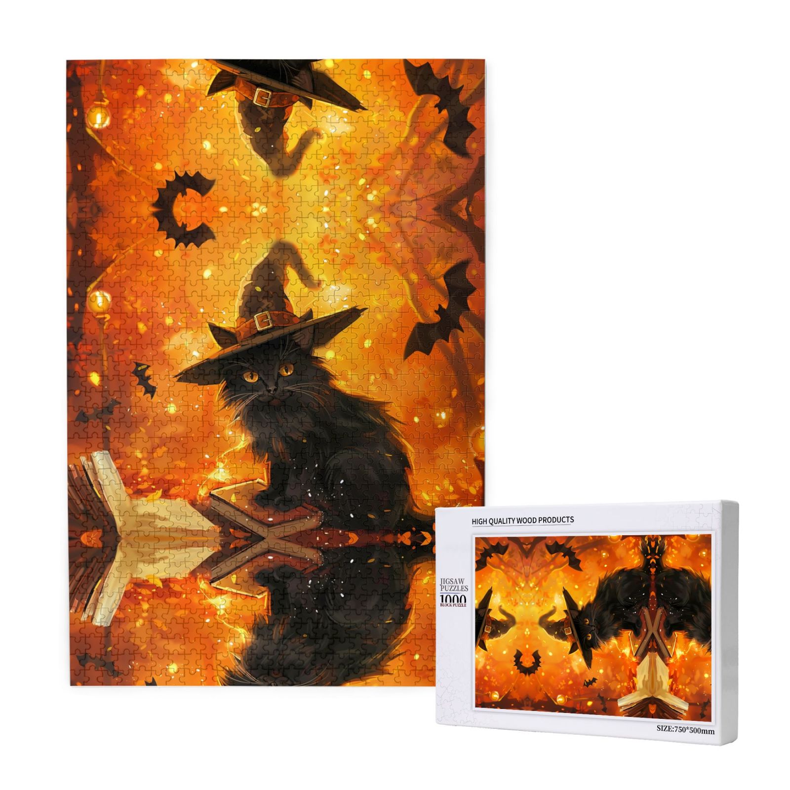 Puzzles for Adults 1000 Pieces, Halloween Bat Witch Hat Black Cat ...