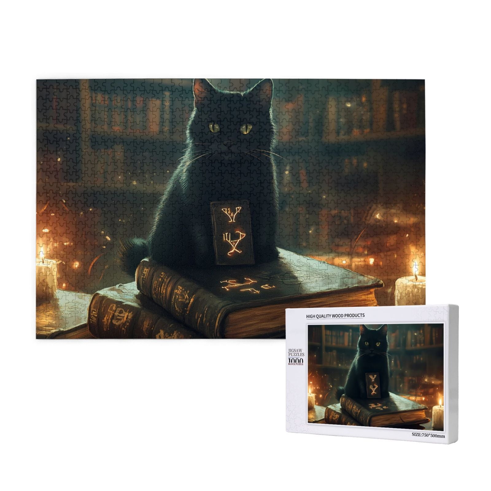 Puzzles for Adults 1000 Pieces - Halloween Black Cat Mysterious ...