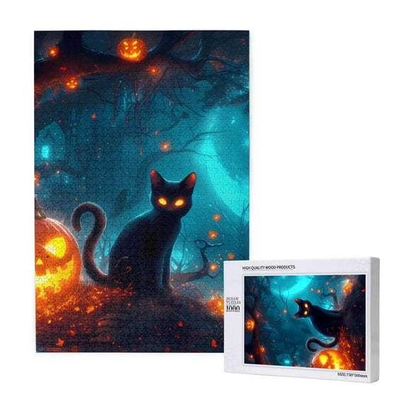 Puzzles for Adults 1000 Pieces - Halloween Forest Pumpkin Black Cat 19. ...