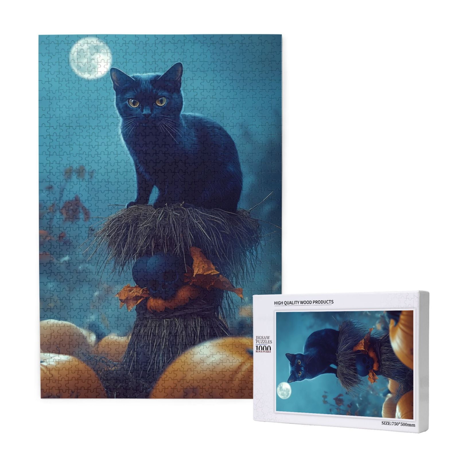 Puzzles for Adults 1000 Pieces - Halloween Pumpkin Black Cat 19.7" x 29.5" Leisure Wooden Jigsaw ...
