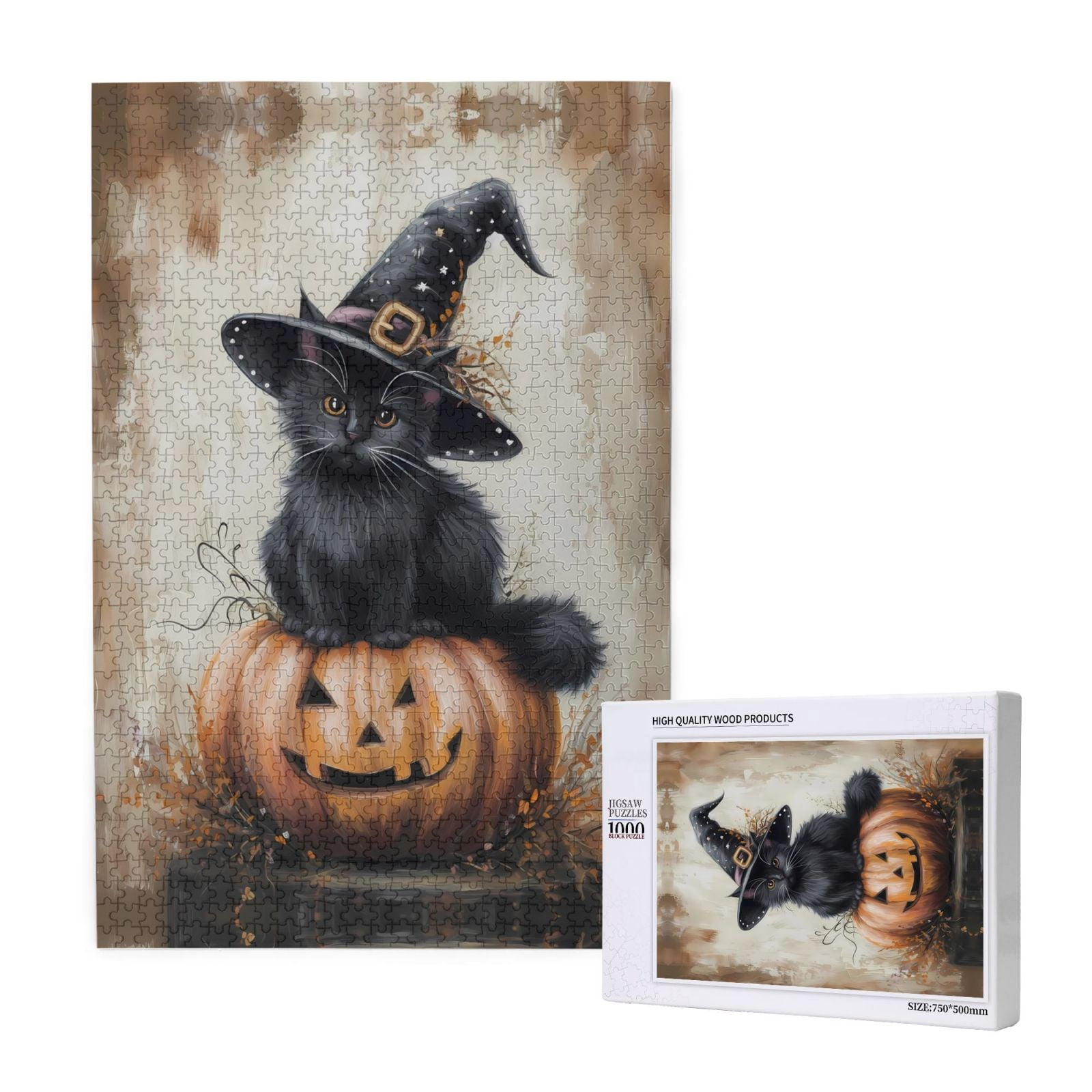 Puzzles for Adults 1000 Pieces - Halloween Witch Hat Black Cat 19.7" x ...