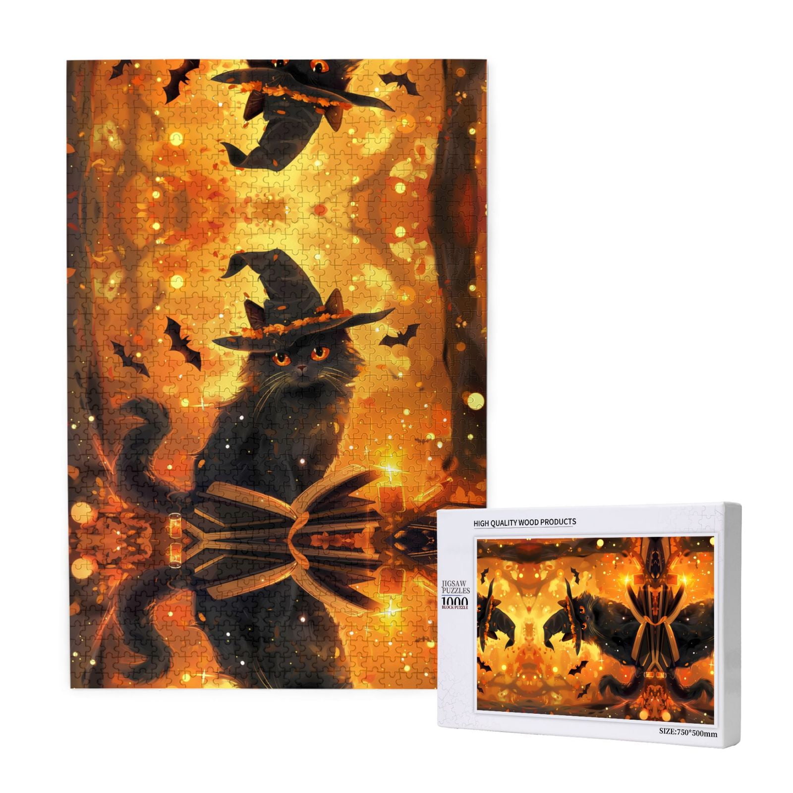 Puzzles for Adults 1000 Pieces - Halloween Witch Hat Black Cat Bat ...