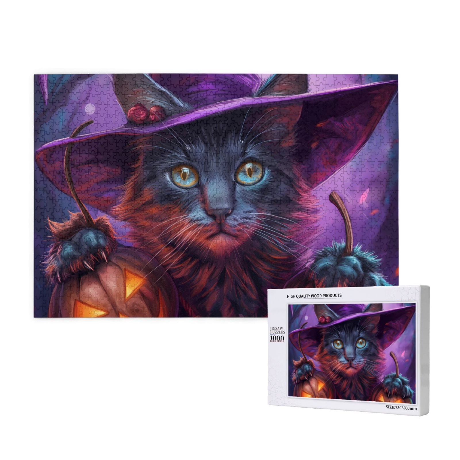 Puzzles for Adults 1000 Pieces, Halloween Witch Hat Cat Challenging ...