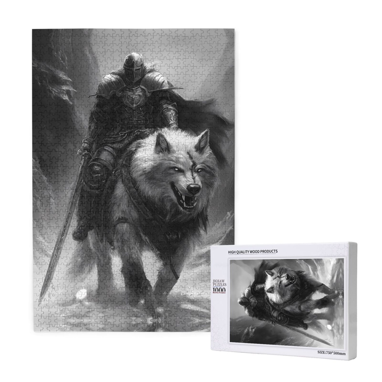 Puzzles for Adults 1000 Pieces - Knight Riding Giant Wolf 19.7" x 29.5 ...