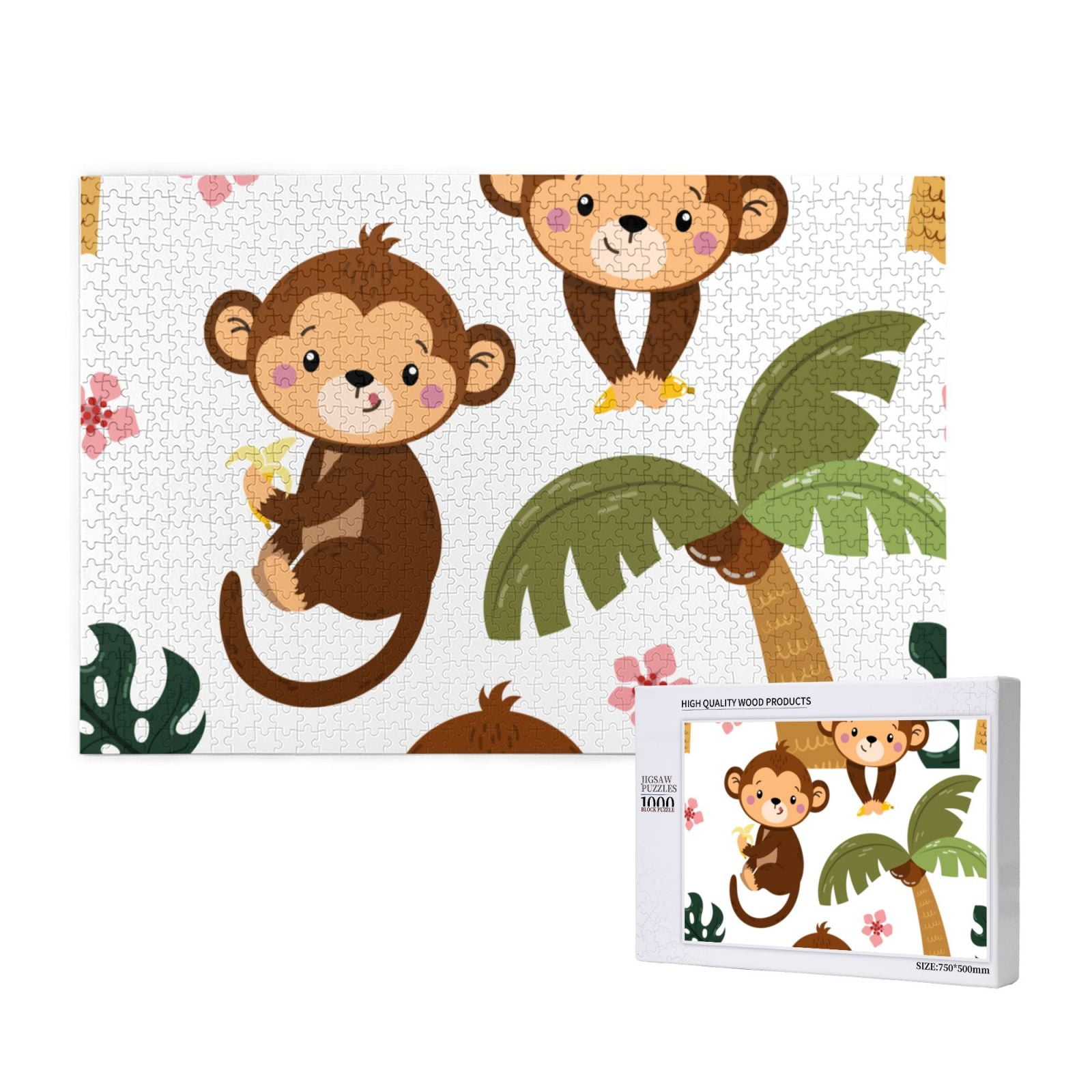 Puzzles for Adults 1000 Pieces, Monkeys Swinging from Palms Challenging Jigsaw Puzzles Wooden ...