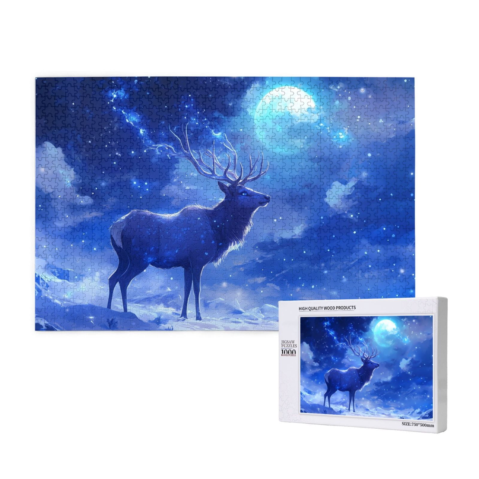 Puzzles for Adults 1000 Pieces, Moonlit Night Sky Snowy Deer ...