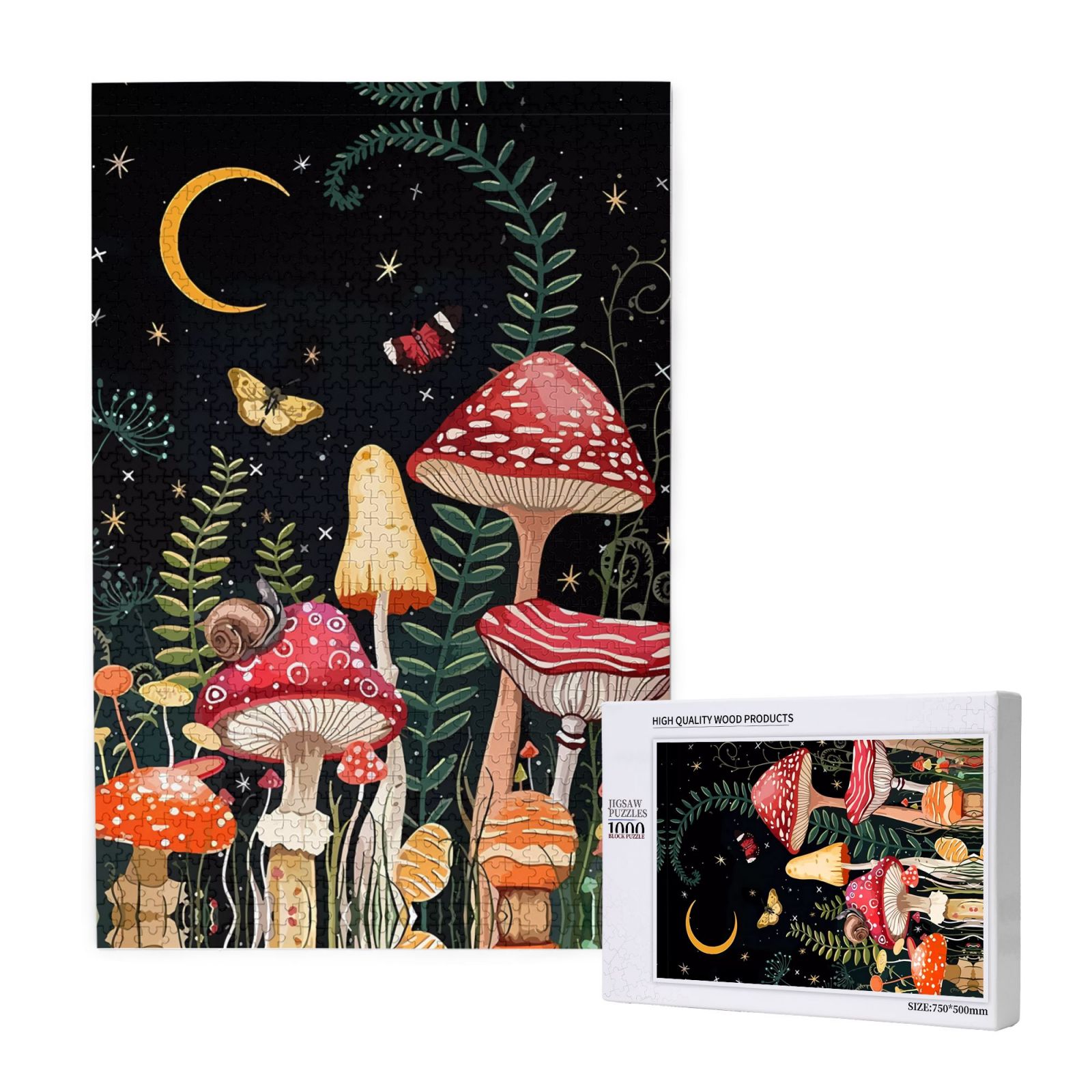 Puzzles for Adults 1000 Pieces - Mushroom Night Sky Moon 20x30 In Wood ...