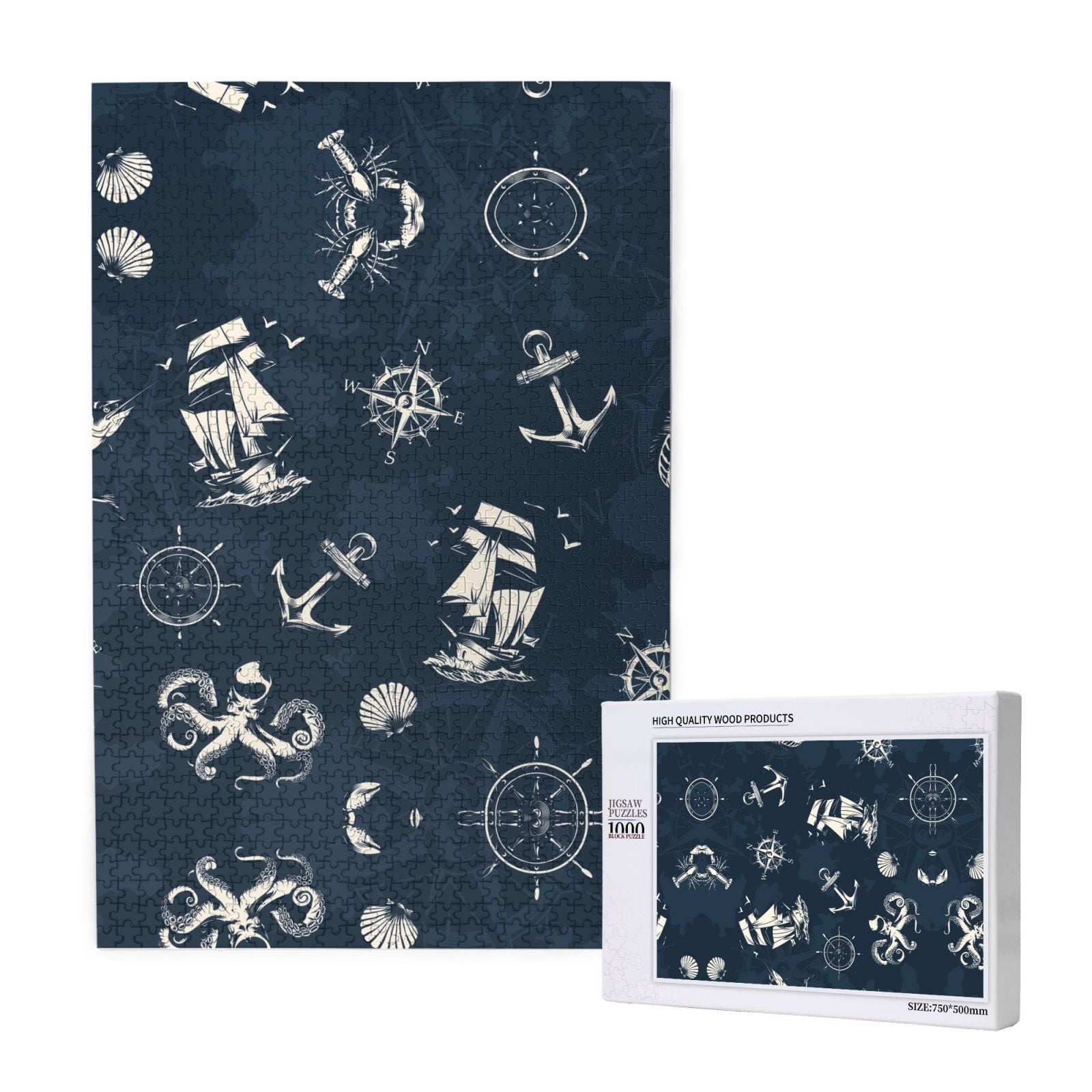 Puzzles for Adults 1000 Pieces - Nautical Vintage Pattern 20x30 In Wood ...