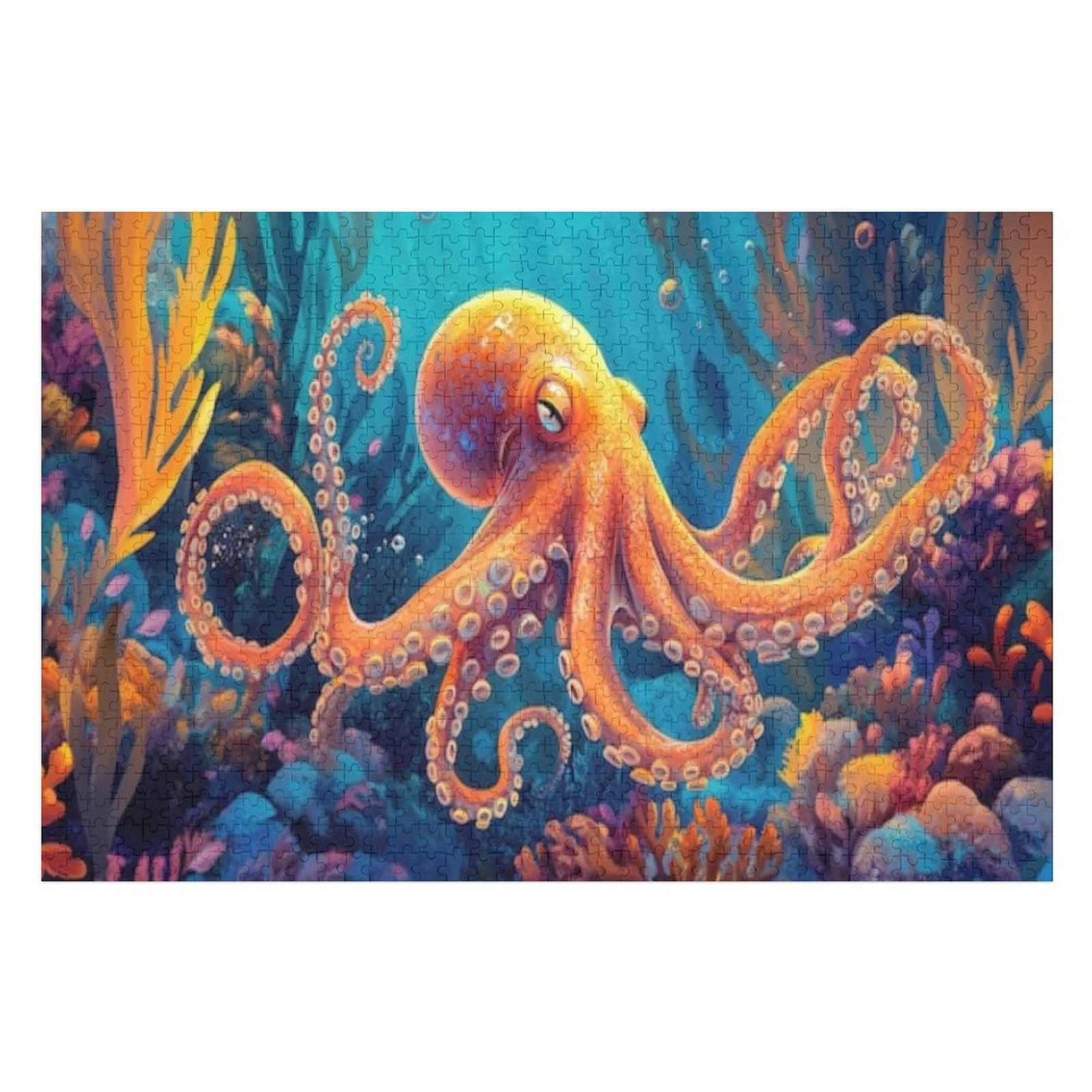 Puzzles for Adults 1000 Pieces - Orange Octopus Vibrant Underwater ...