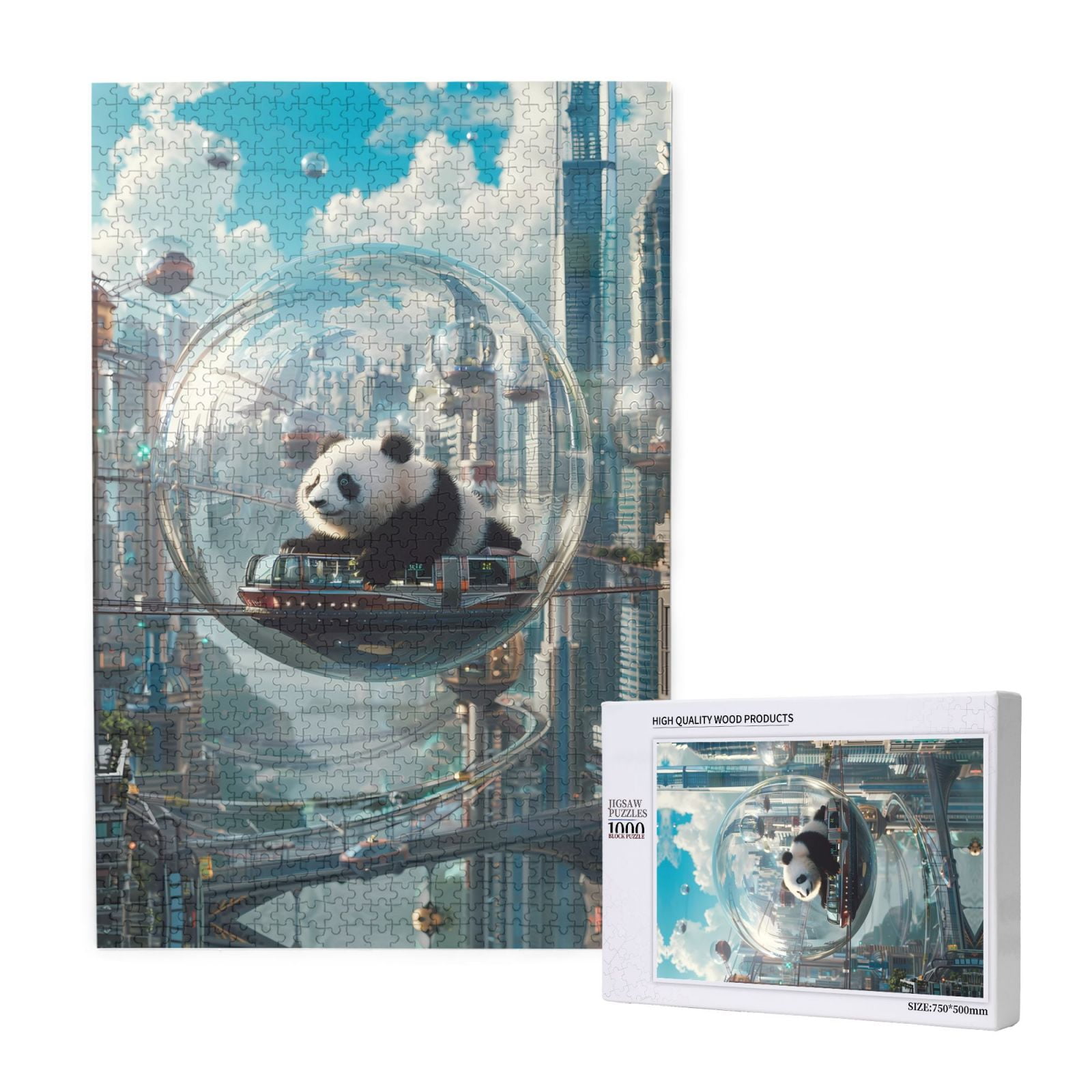 Puzzles for Adults 1000 Pieces - Panda In Futuristic City 20x30 In Wood ...