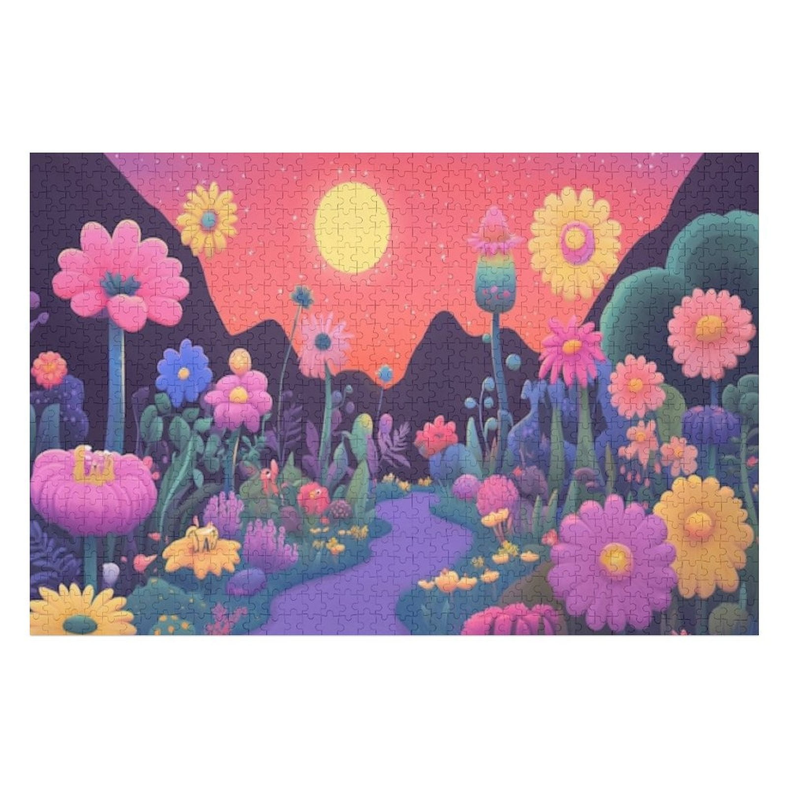 Puzzles for Adults 1000 Pieces - Pathway Through Garden Flowers Hills ...