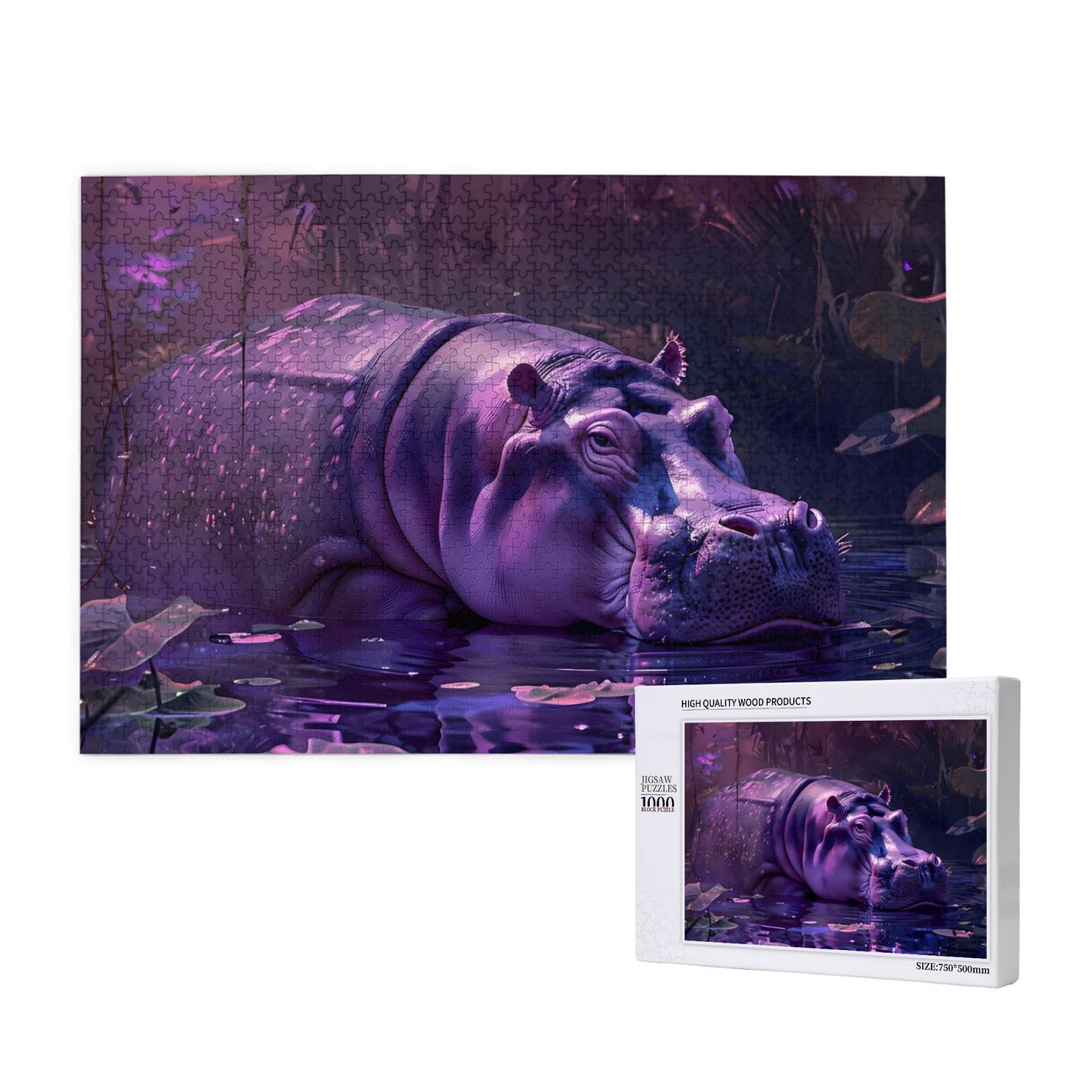 Puzzles for Adults 1000 Pieces, Purple Hippo In Water Challenging ...