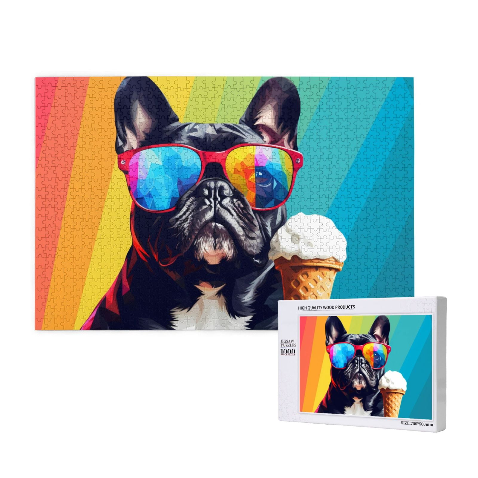 Puzzles for Adults 1000 Pieces, Rainbow Bulldog Sunglasses Challenging ...