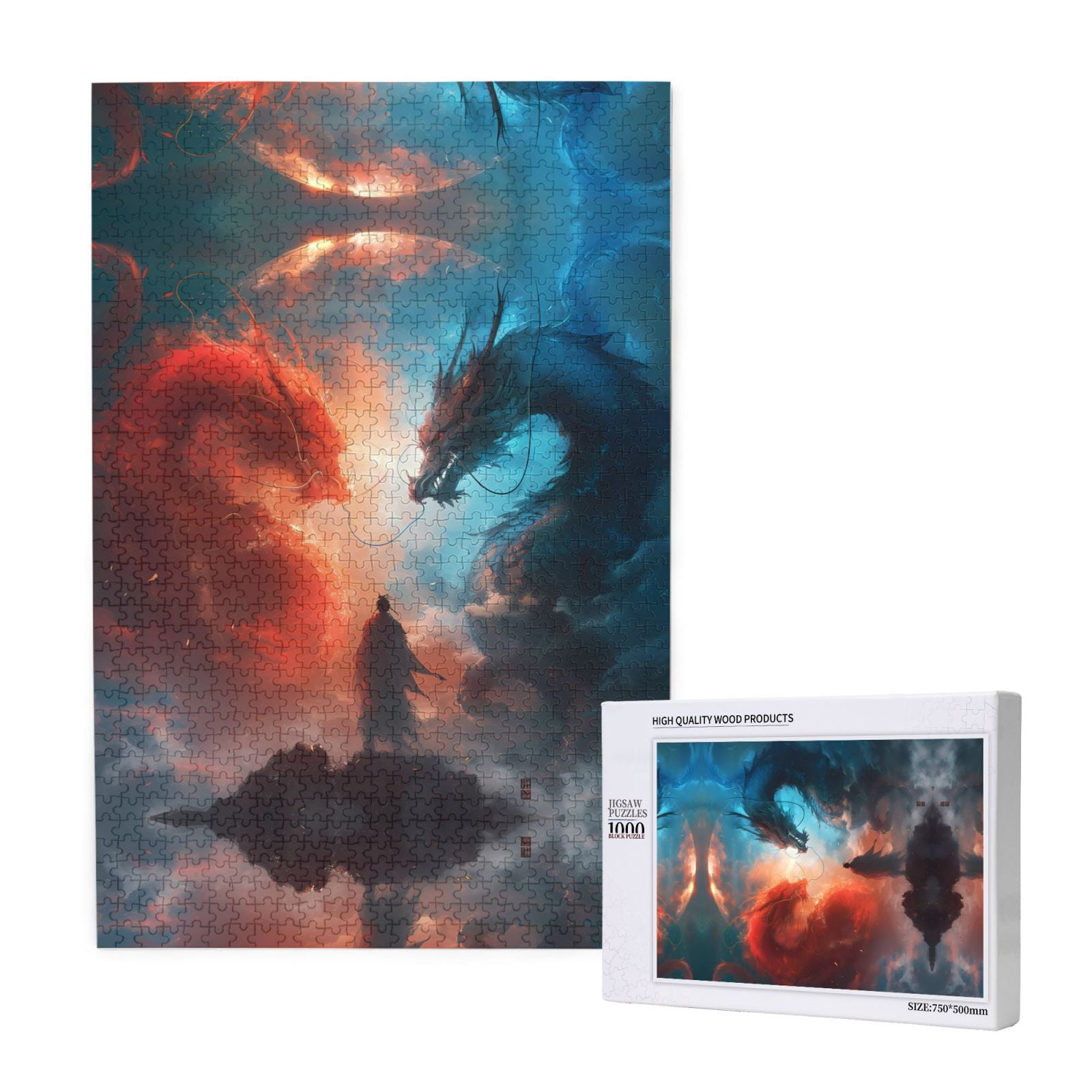 Puzzles for Adults 1000 Pieces, Red and Blue Sky Dragon Challenging ...