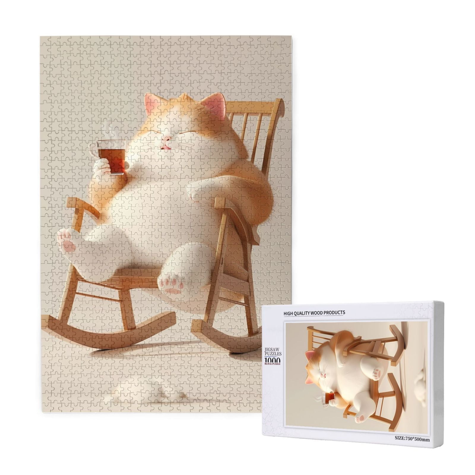 Puzzles for Adults 1000 Pieces - Relaxing Cat With Tea 20x30 In Wood ...