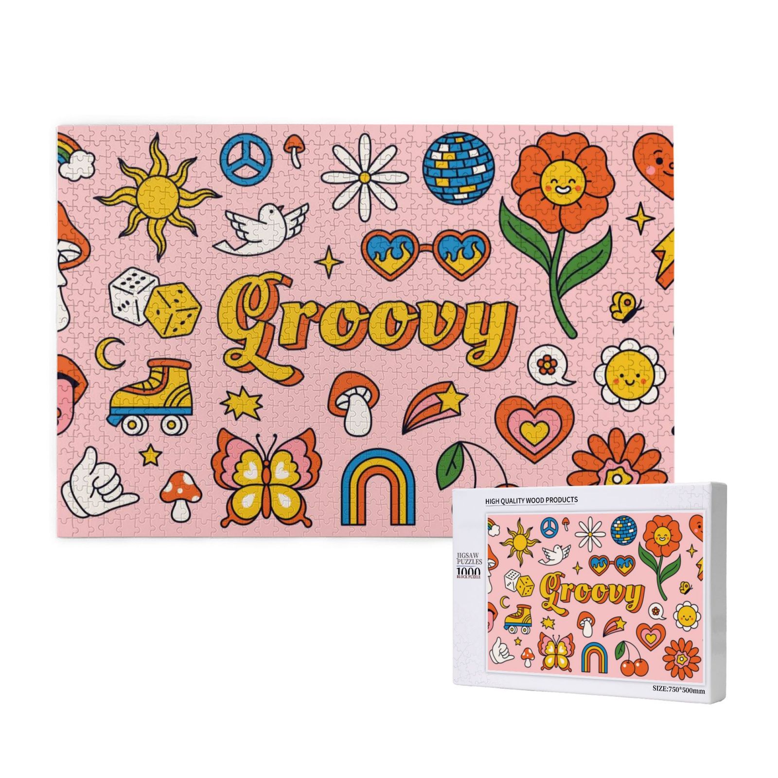 Puzzles for Adults 1000 Pieces, Retro 70s Hippie Challenging Jigsaw ...