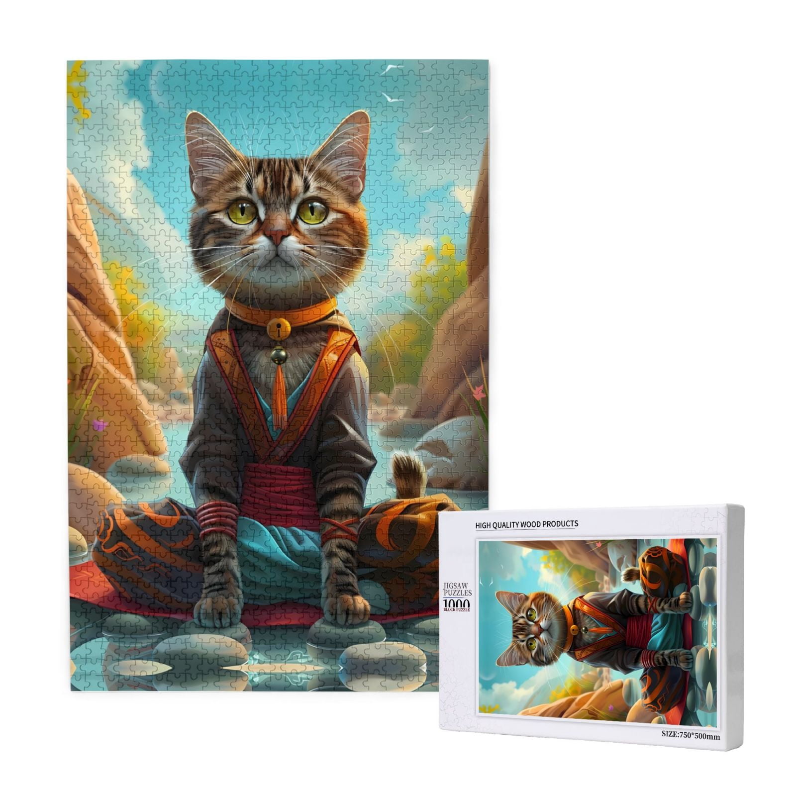 Puzzles for Adults 1000 Pieces - Riverside Meditating Cat 20x30 In Wood ...