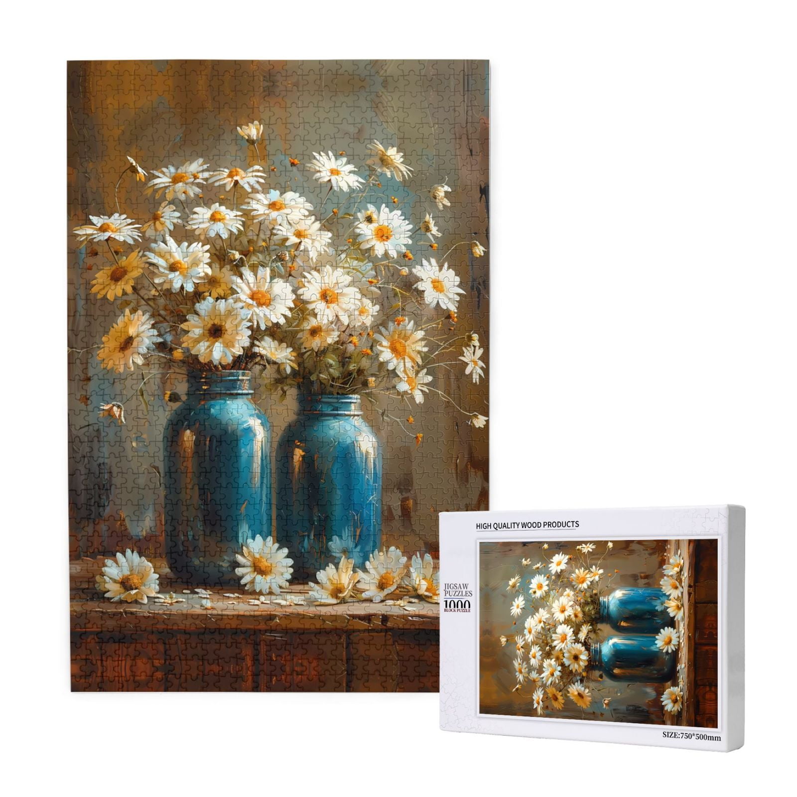 Puzzles for Adults 1000 Pieces - Rustic Daisy Mason Jars 20x30 In Wood ...