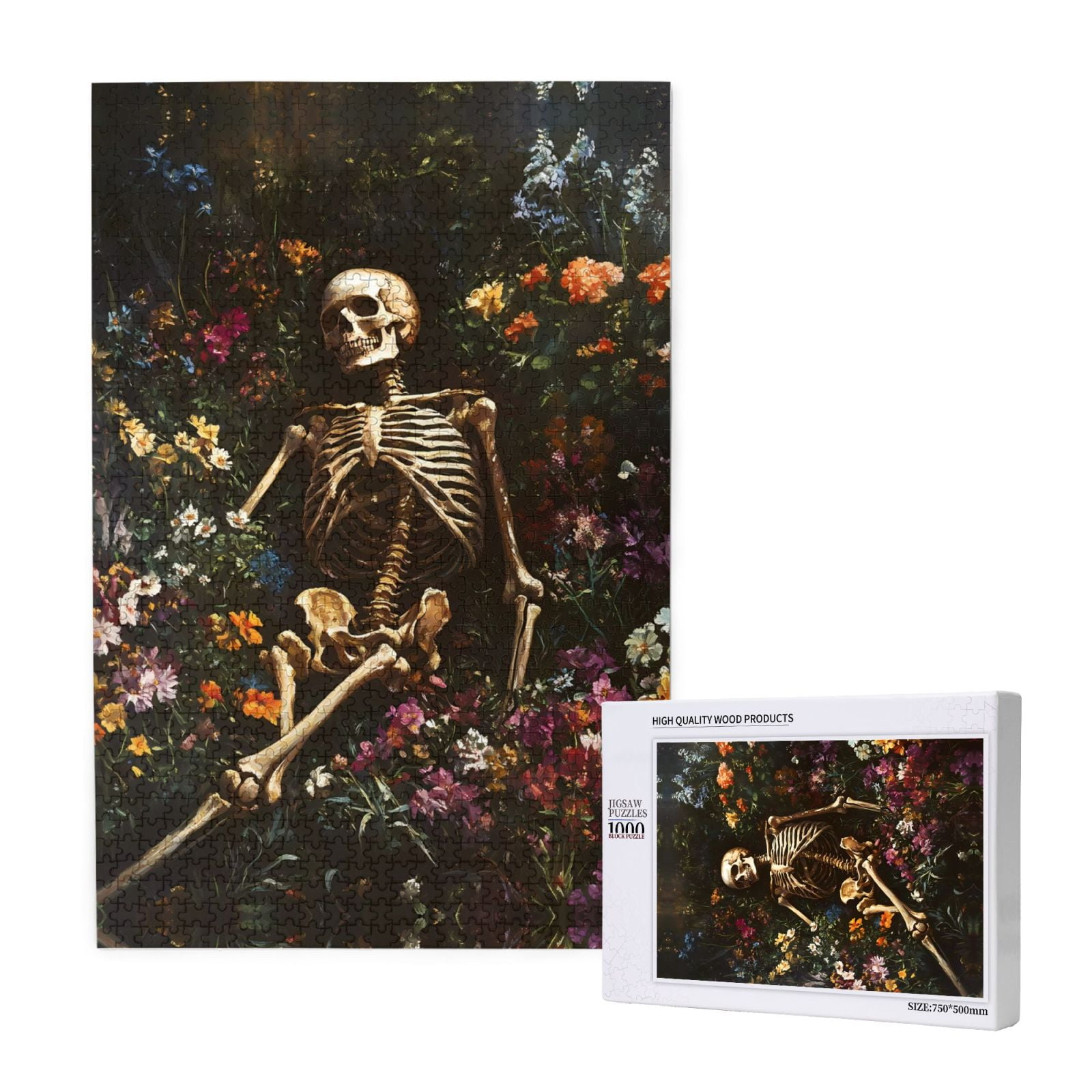 Puzzles for Adults 1000 Pieces - Skeleton In Flower Bed 20x30 In Wood ...