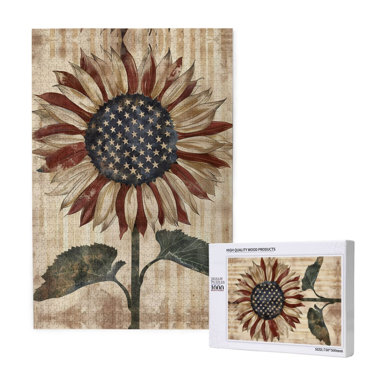 Puzzles for Adults 1000 Pieces - USA Sunflower Flag 20x30 In Wood Brain ...