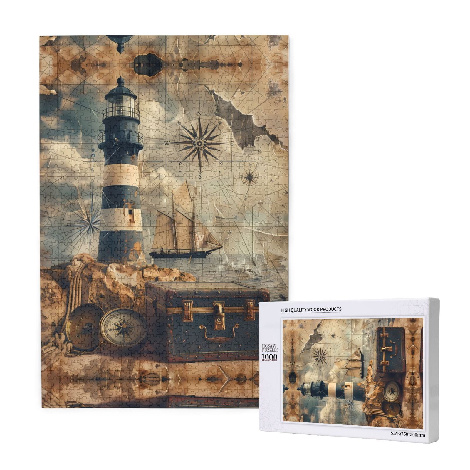 Puzzles for Adults 1000 Pieces - Vintage Nautical Lighthouse 20x30 In ...