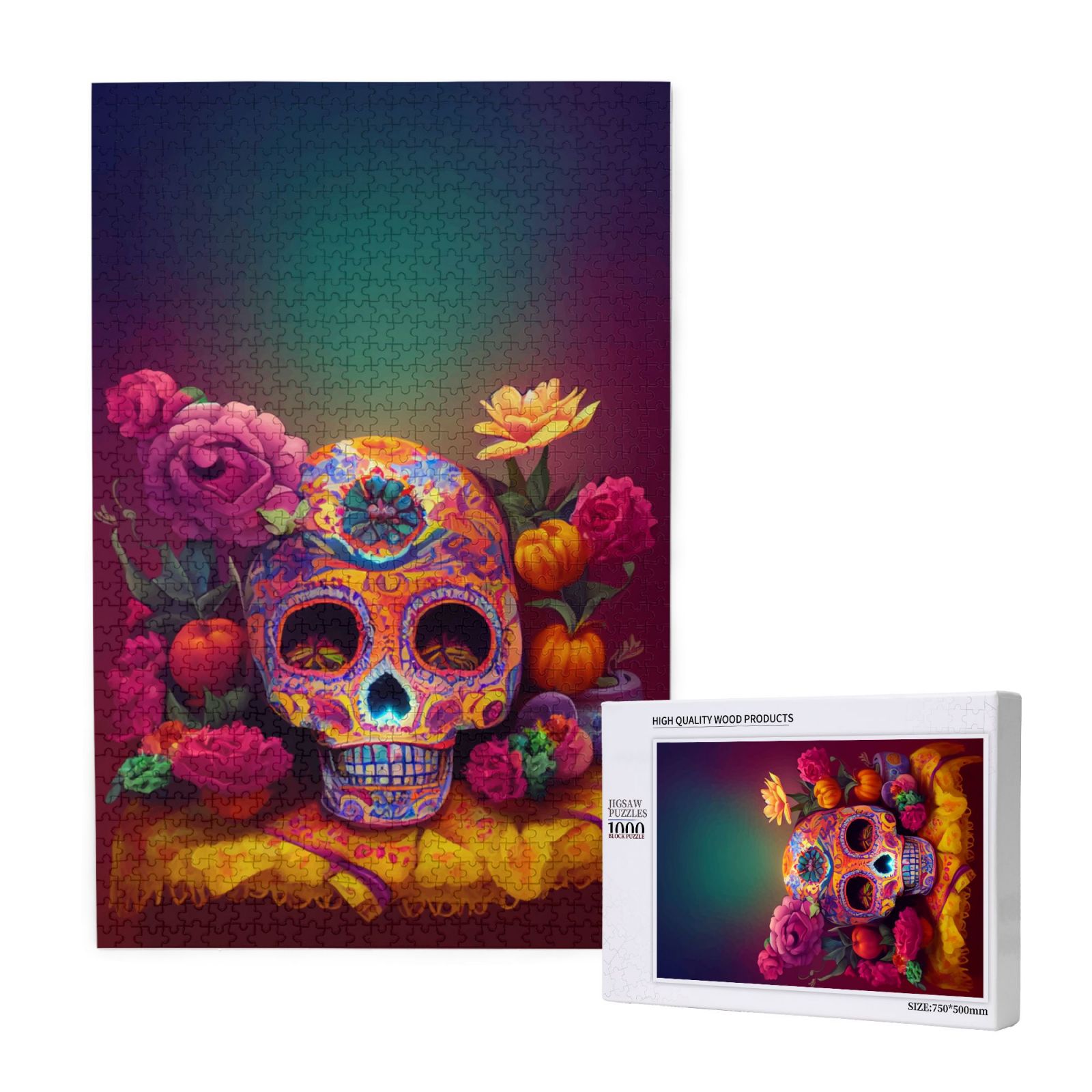 Puzzles for Adults 1000 Pieces, Vintage Patterned Skull Challenging ...