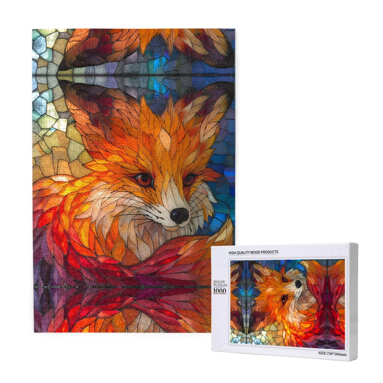 Puzzles for Adults 1000 Pieces - Vintage Stained Glass Fox 20x30 In ...