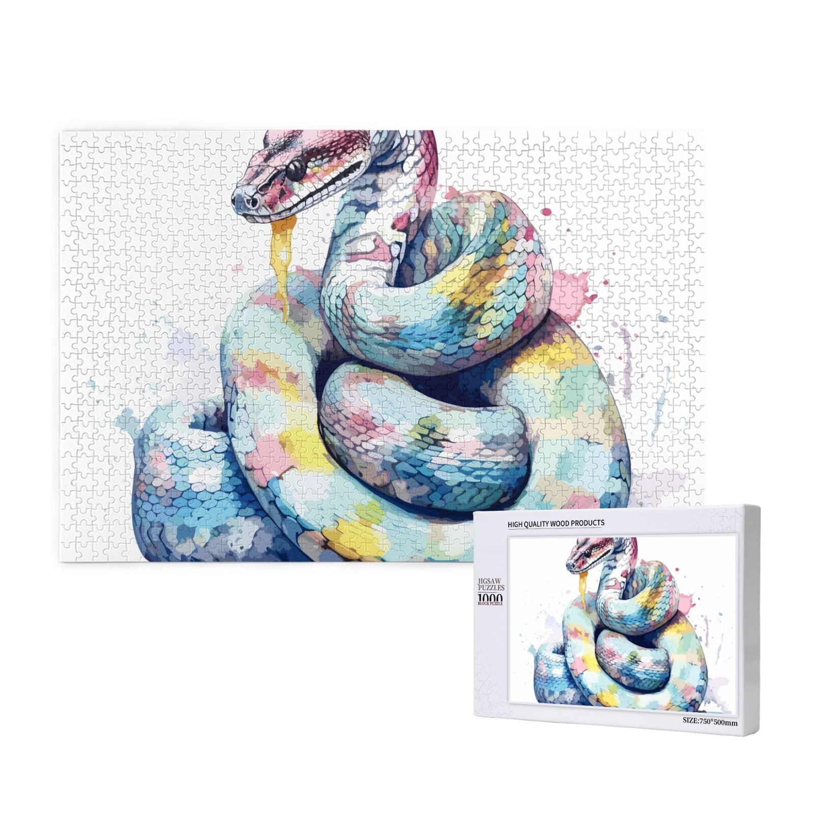 Puzzles for Adults 1000 Pieces, Watercolor Snake Challenging Jigsaw ...