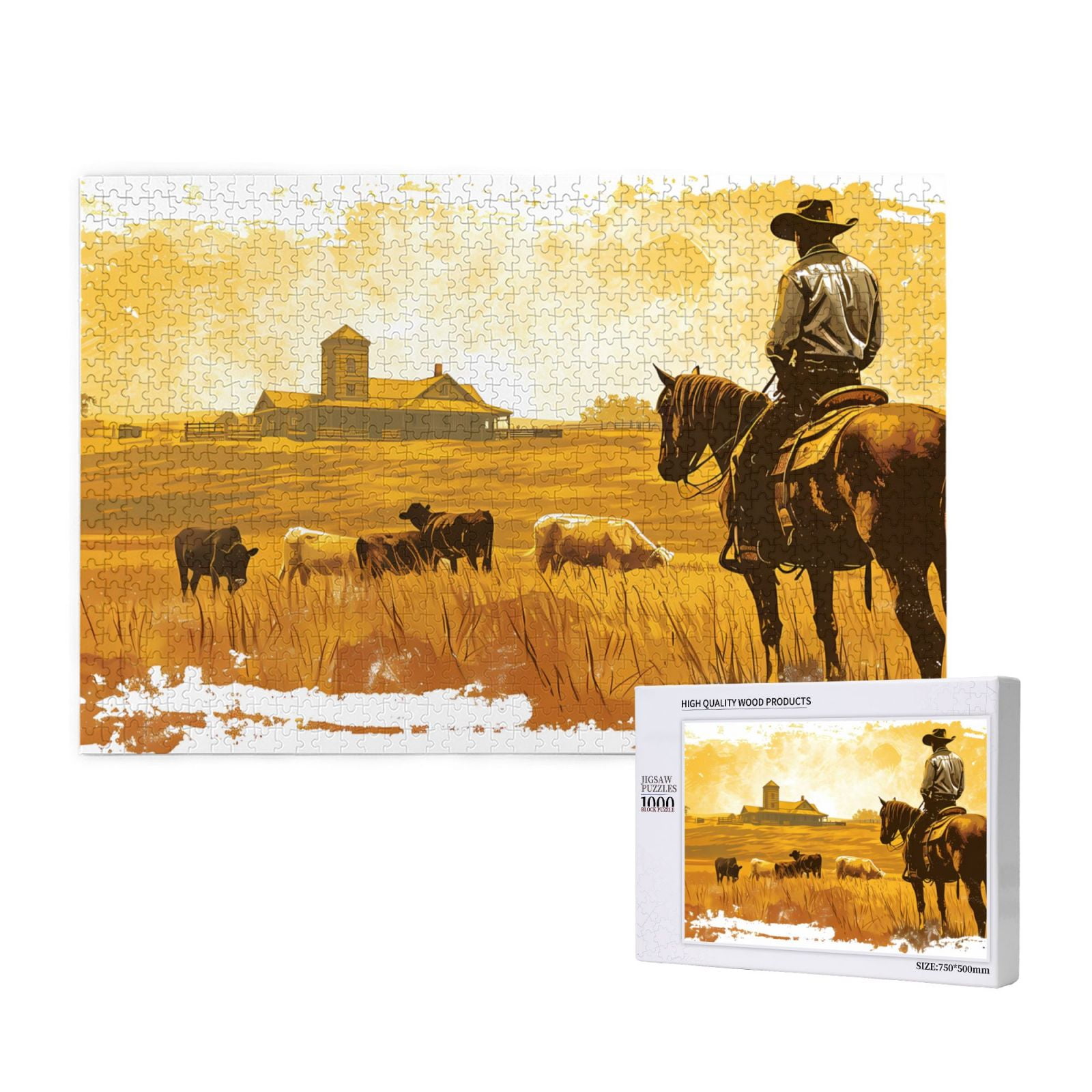 Puzzles for Adults 1000 Pieces, Western Cowboy Ranch Challenging Jigsaw ...
