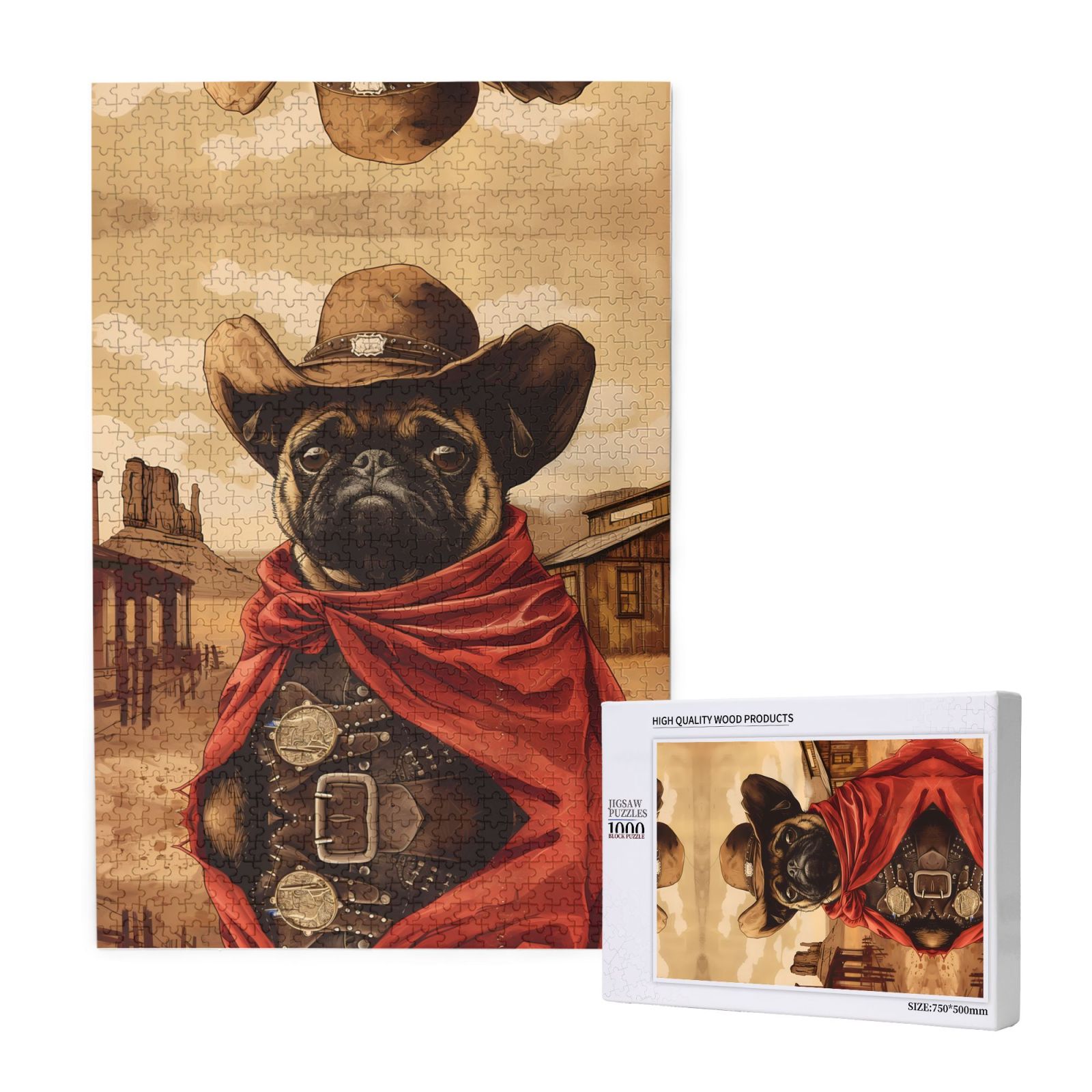 Puzzles for Adults 1000 Pieces - Western French Bulldog Cowboy 19.7" x ...