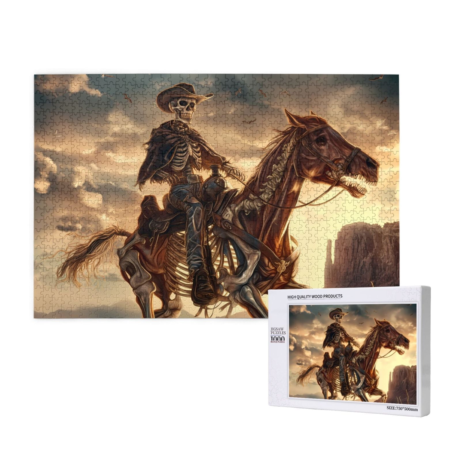 Puzzles for Adults 1000 Pieces, Western Skeleton Cowboy Horse ...