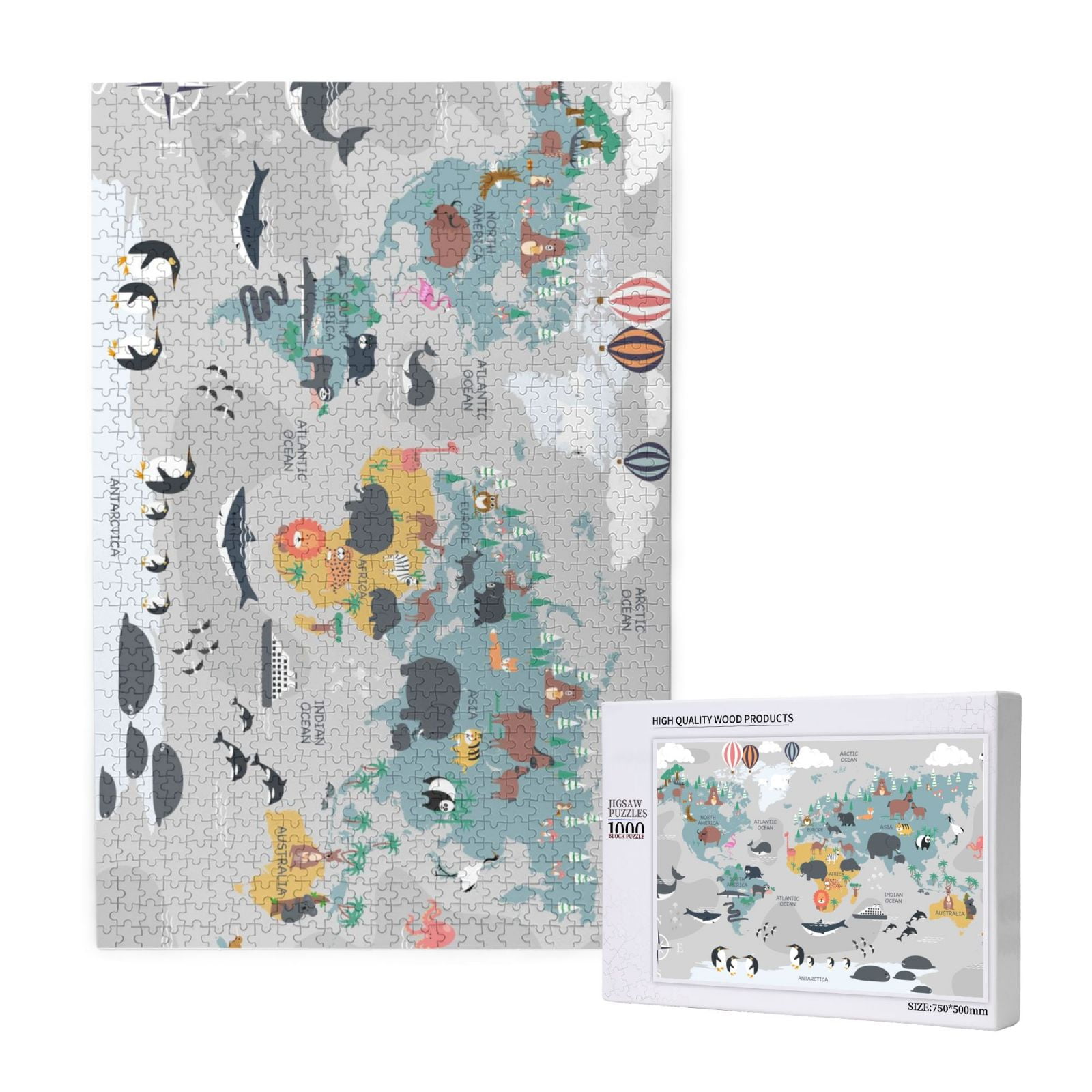 Puzzles for Adults 1000 Pieces - World Map with Cartoon Animals 20x30 ...