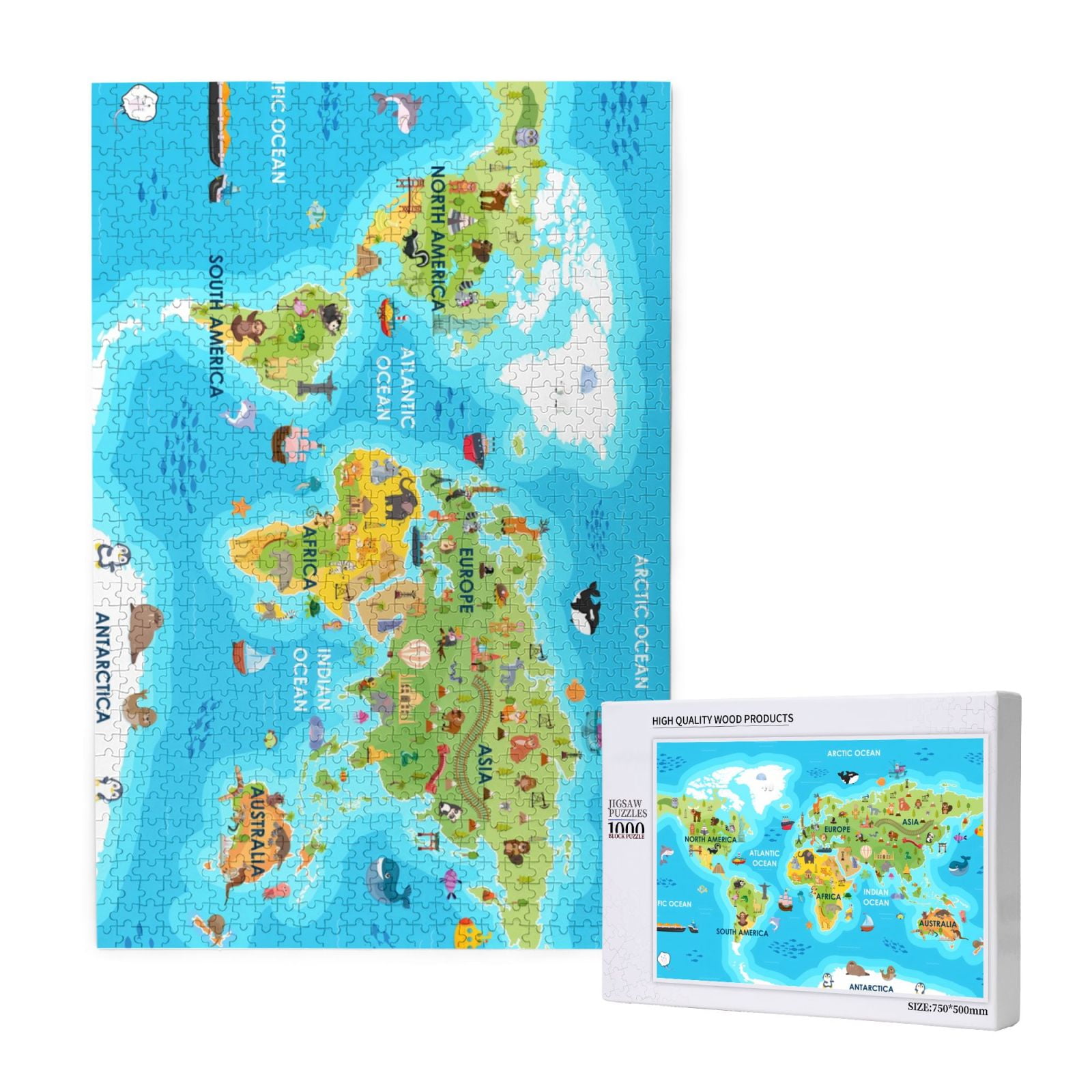 Puzzles for Adults 1000 Pieces - World Map With Animals Landmarks 19.7 ...