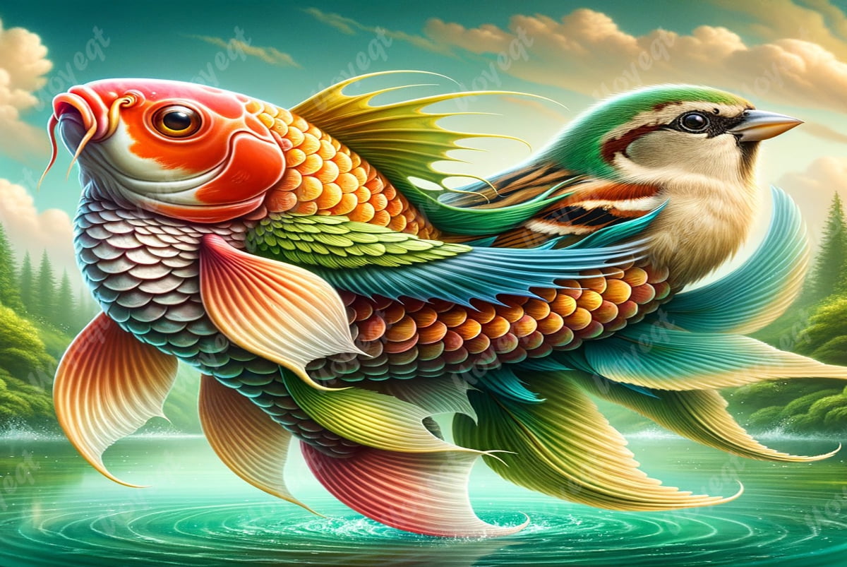 Puzzles for Adults 1500 Pieces Fantasy Hybrid Of Koi Fish and Sparrow ...