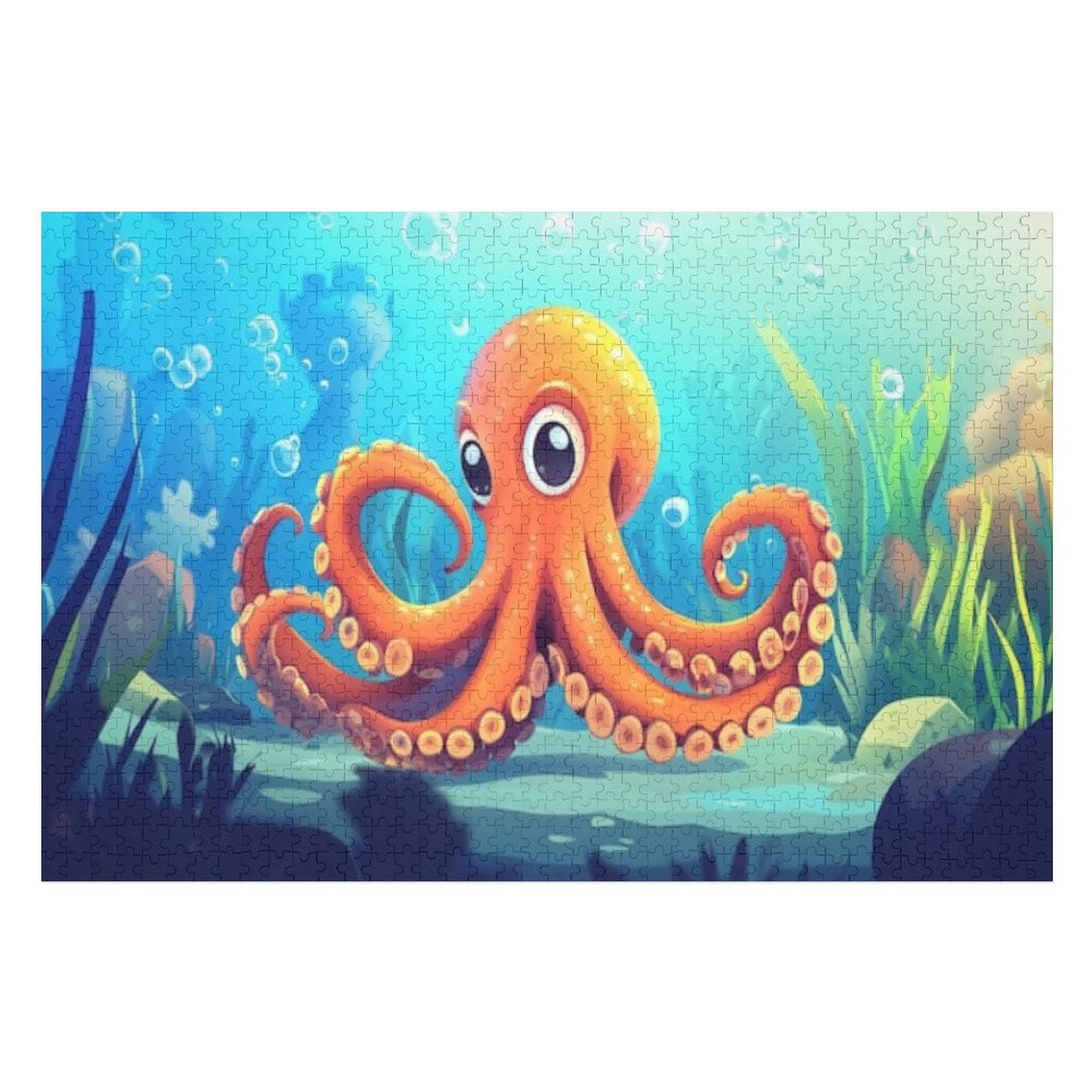 Puzzles for Adults 300 Pieces - Cartoon Orange Smiling Octopus Swimming ...