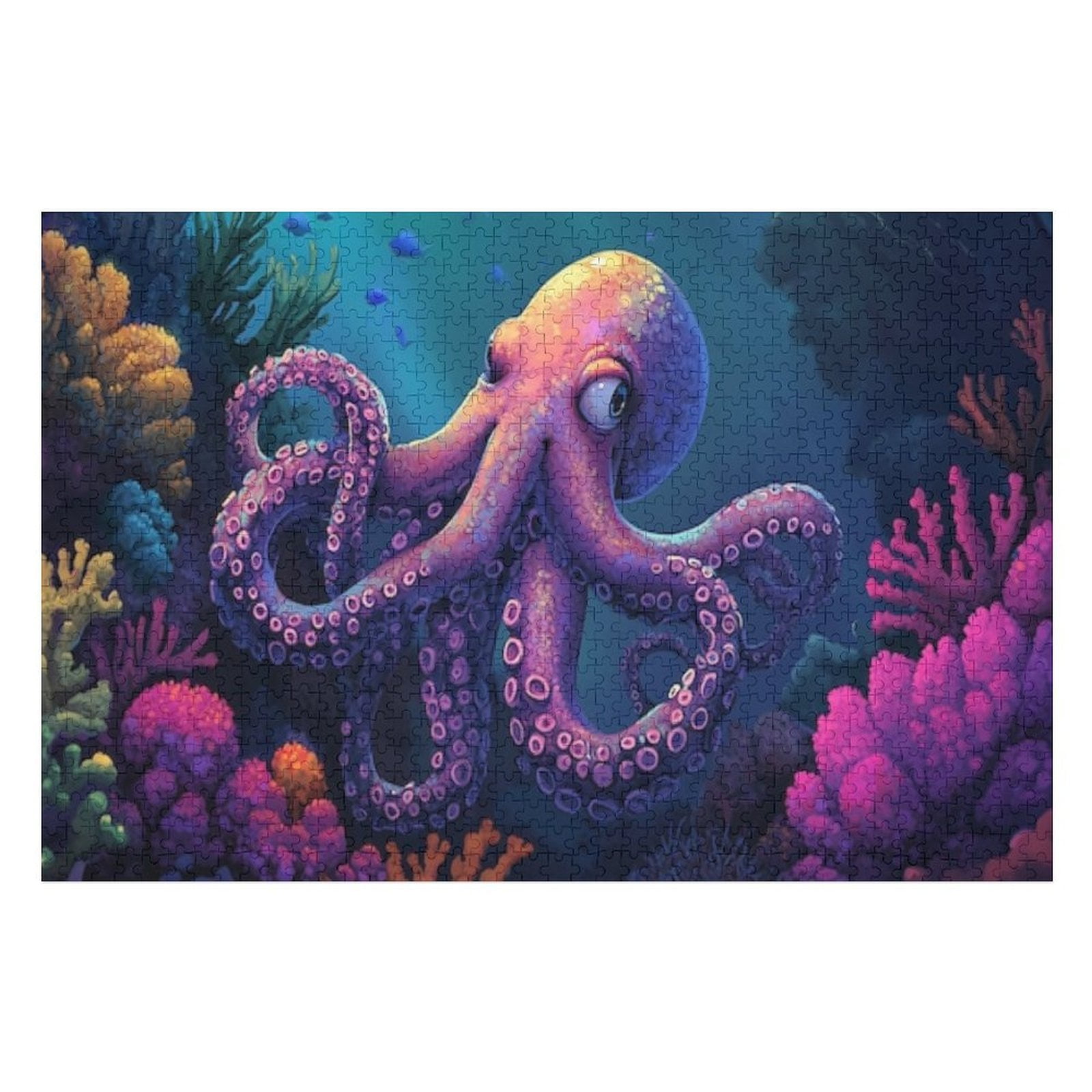 Puzzles for Adults 300 Pieces - Colorful Octopus Swims Vibrant Coral ...