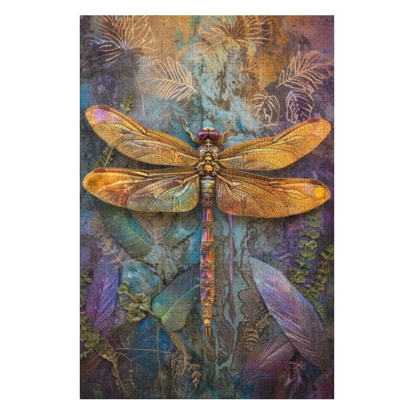 Puzzles for Adults 300 Pieces - Dragonfly With Wings Shimmering Gold ...