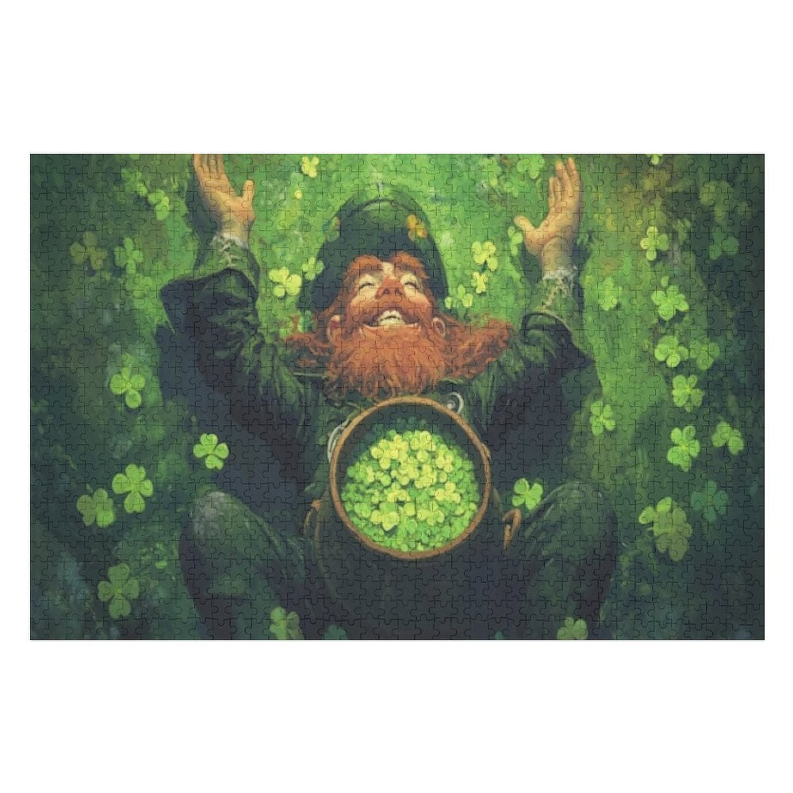 Puzzles for Adults 300 Pieces - Smiling Leprechaun With Pot Gold Lying ...