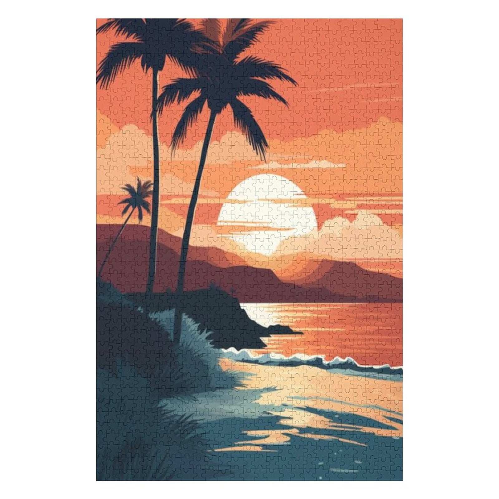 Puzzles for Adults 300 Pieces - Sunset Beach With Palm Trees Funny ...