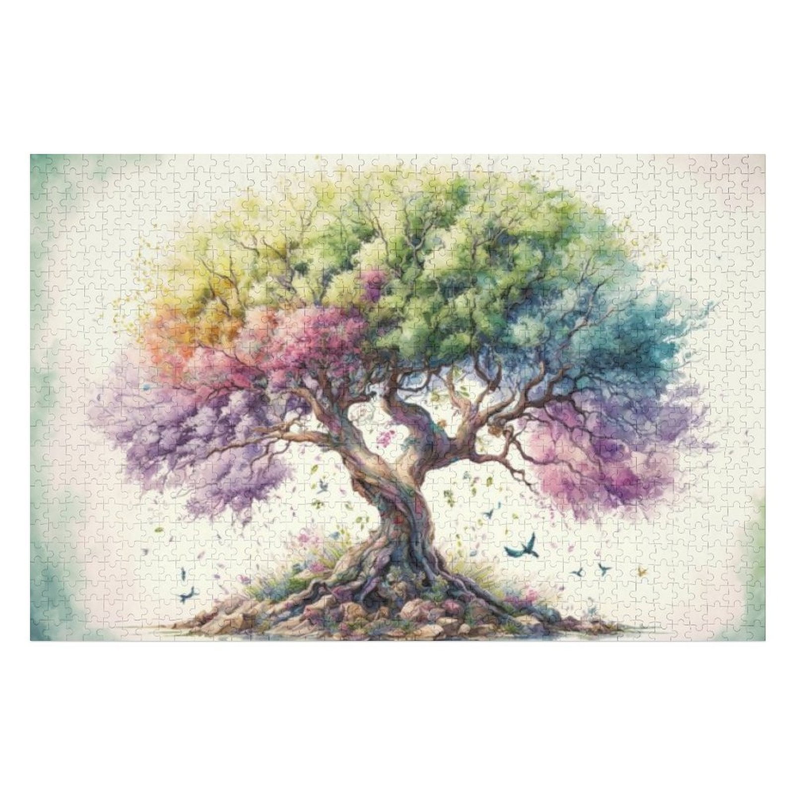 Puzzles for Adults 300 Pieces - Tree Life Colorful Spring Watercolor Style Challenging Gift for ...