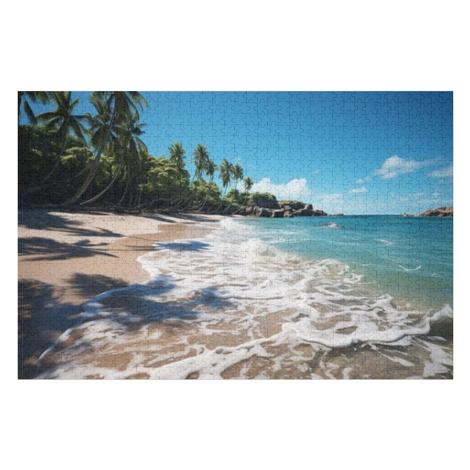 Puzzles for Adults 300 Pieces - Tropical Coastline Turquoise Waters Palm Trees Summer Funny ...