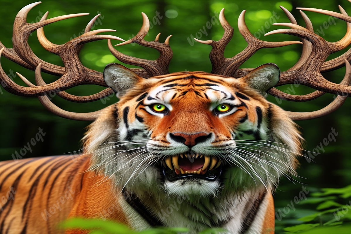 Puzzles for Adults 500 Pieces Astrid The Tiger With Deer Horns Wooden ...