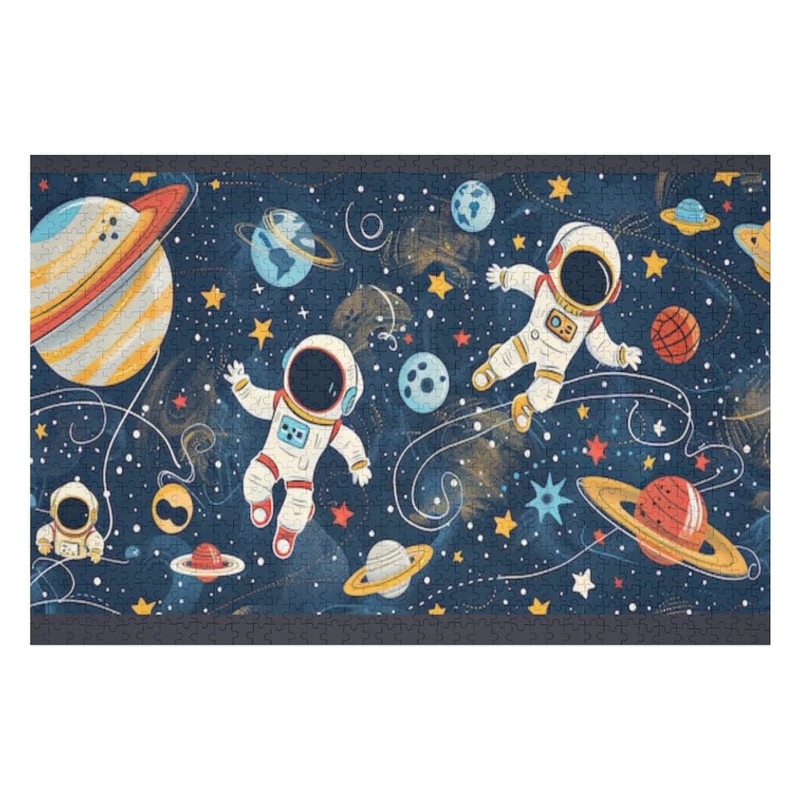 Puzzles for Adults 500 Pieces - Astronauts Floating Space With Planets Stars Challenging Jigsaw ...