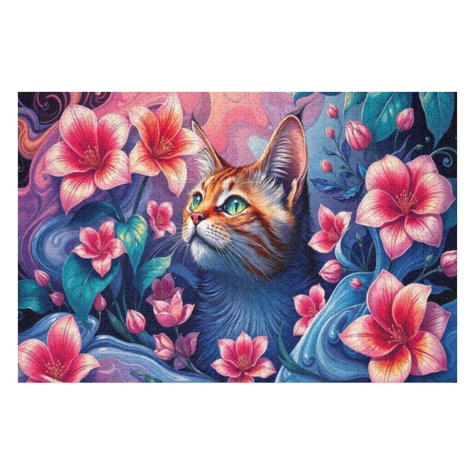 Puzzles for Adults 500 Pieces - Beautiful Cat Flowers Best Challenging ...