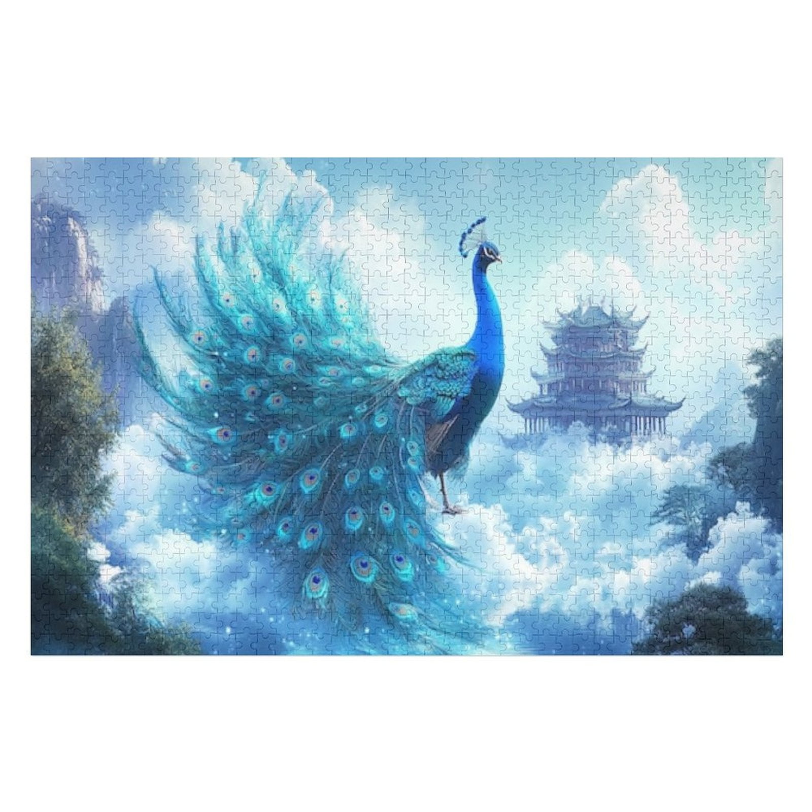 Puzzles for Adults 500 Pieces - Blue Peacock Surrounded By White Clouds ...