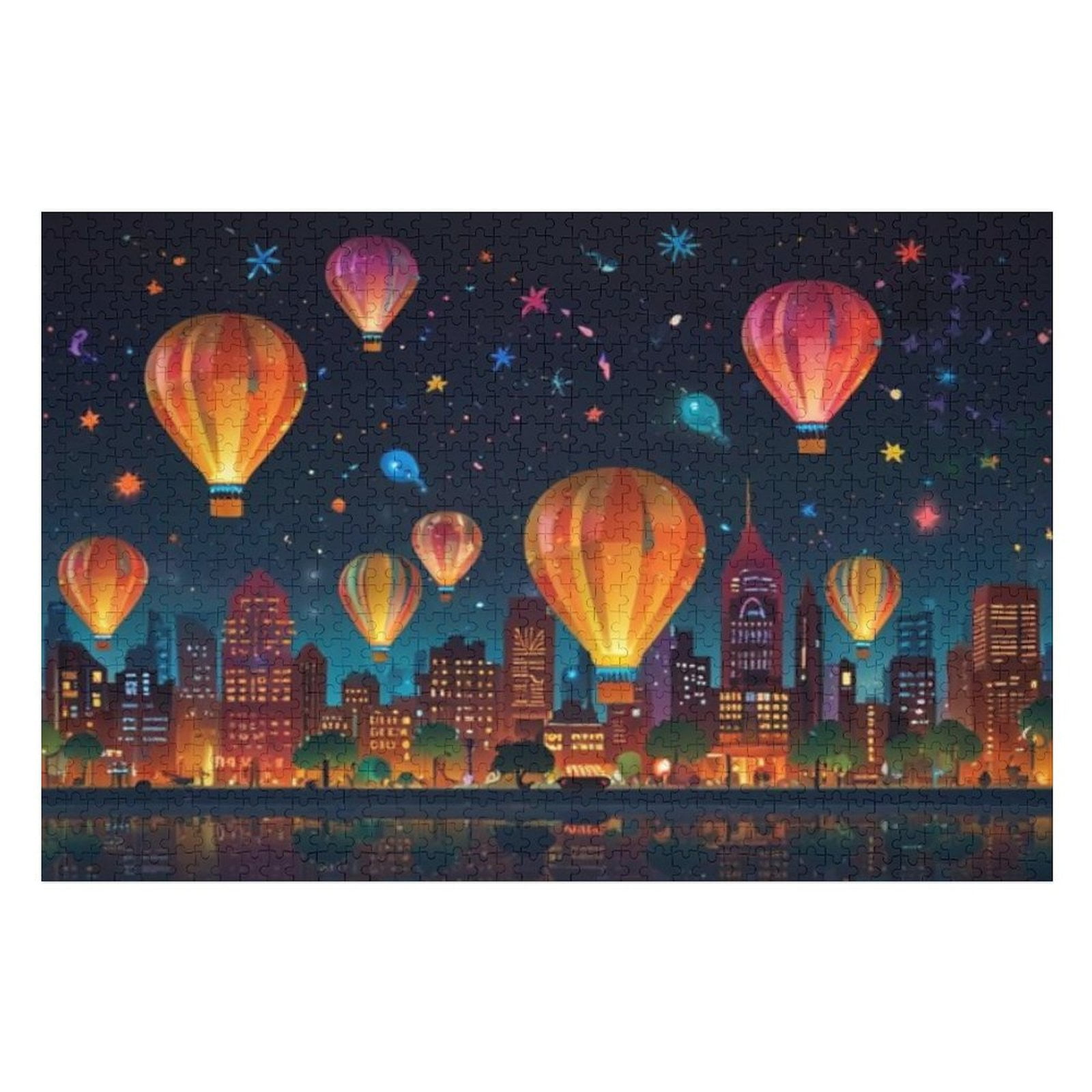 Puzzles for Adults 500 Pieces - City Skyline With Colorful Hot Air ...