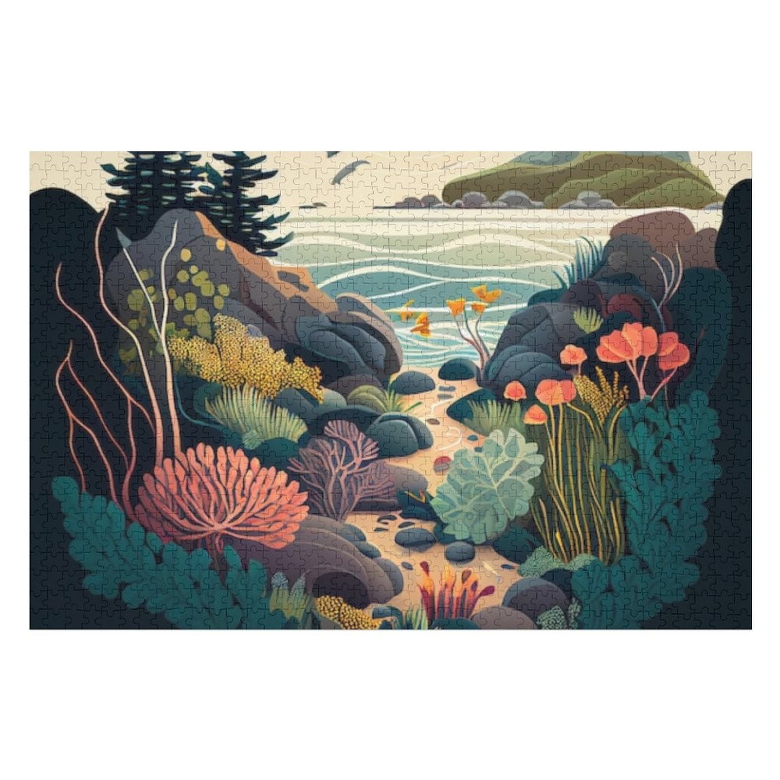 Puzzles for Adults 500 Pieces - Colorful Beach Scene With Sea Plants ...