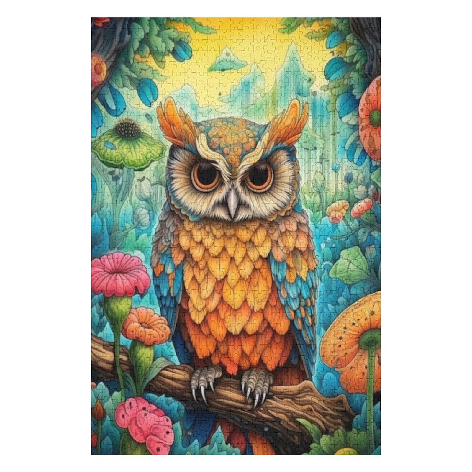 Puzzles for Adults 500 Pieces - Colorful Owl Sitting Branch Forest Best ...
