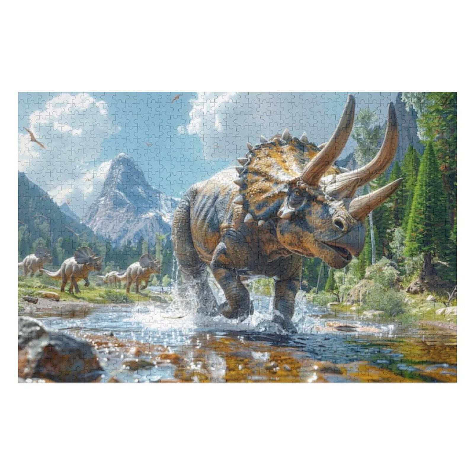 Puzzles for Adults 500 Pieces - Extinct Triceratops Dinosaur With Natural Habitat Best ...